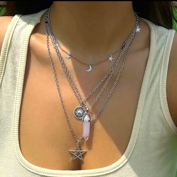 pabba's Outlet | Jewelry | 4pcs Of Layers Necklace Crystal Pink Pencil ...